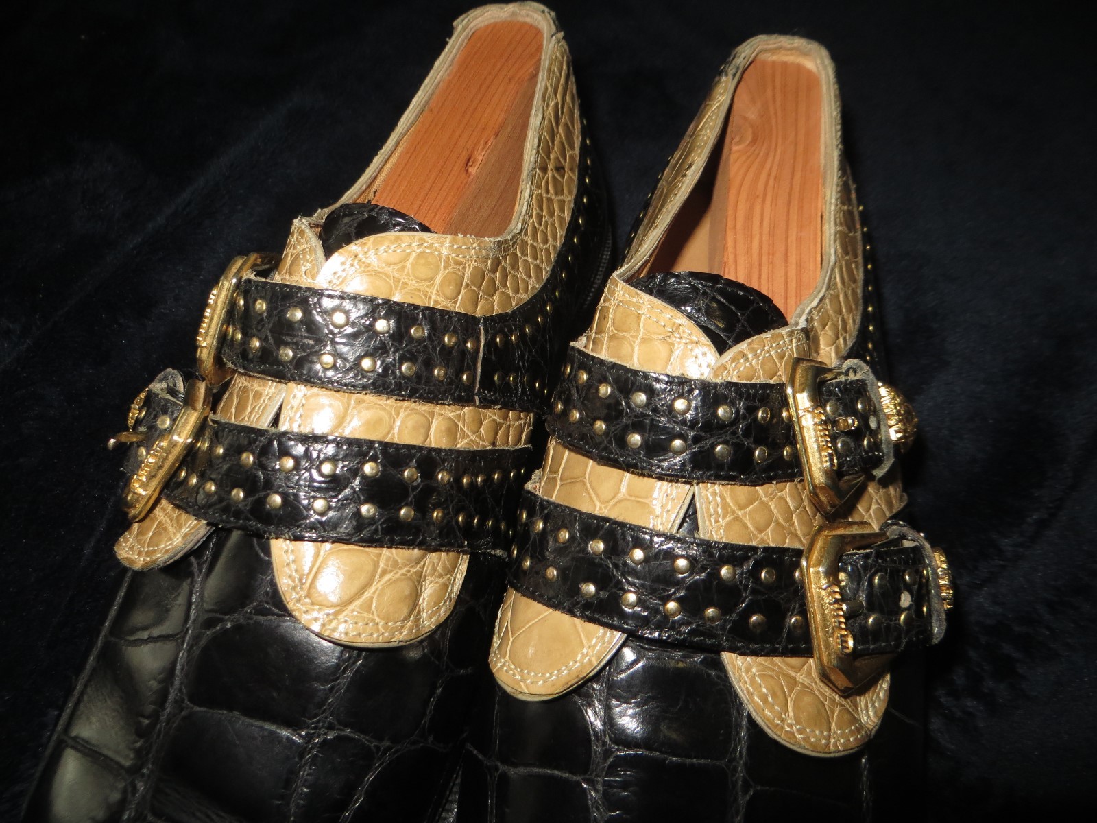 MAURI Italy Rare Alligator Black Gold Medusa Double Monk Strap Loafer ...
