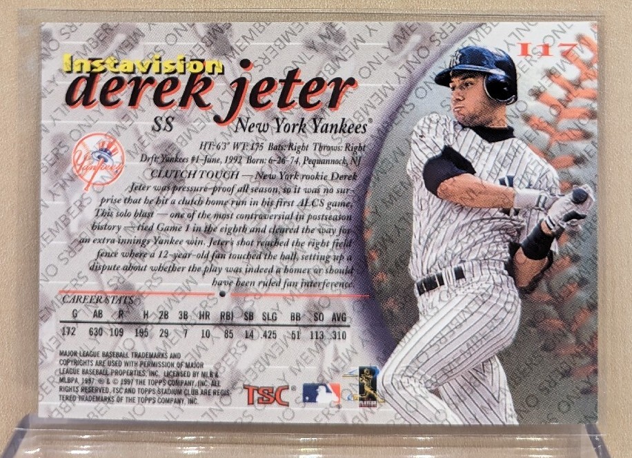 1997 Topps Stadium Club INSTAVISION MEMBERS ONLY #17 Derek Jeter HOF ...
