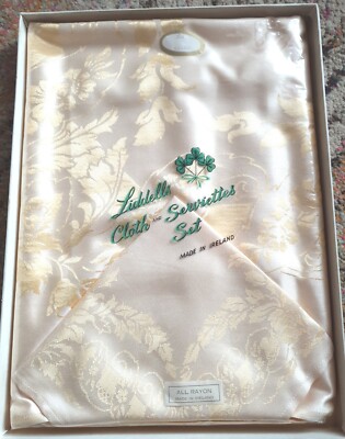 VINTAGE IRISH made Table Cloth & Serviettes Boxed Set. New Old sealed ...