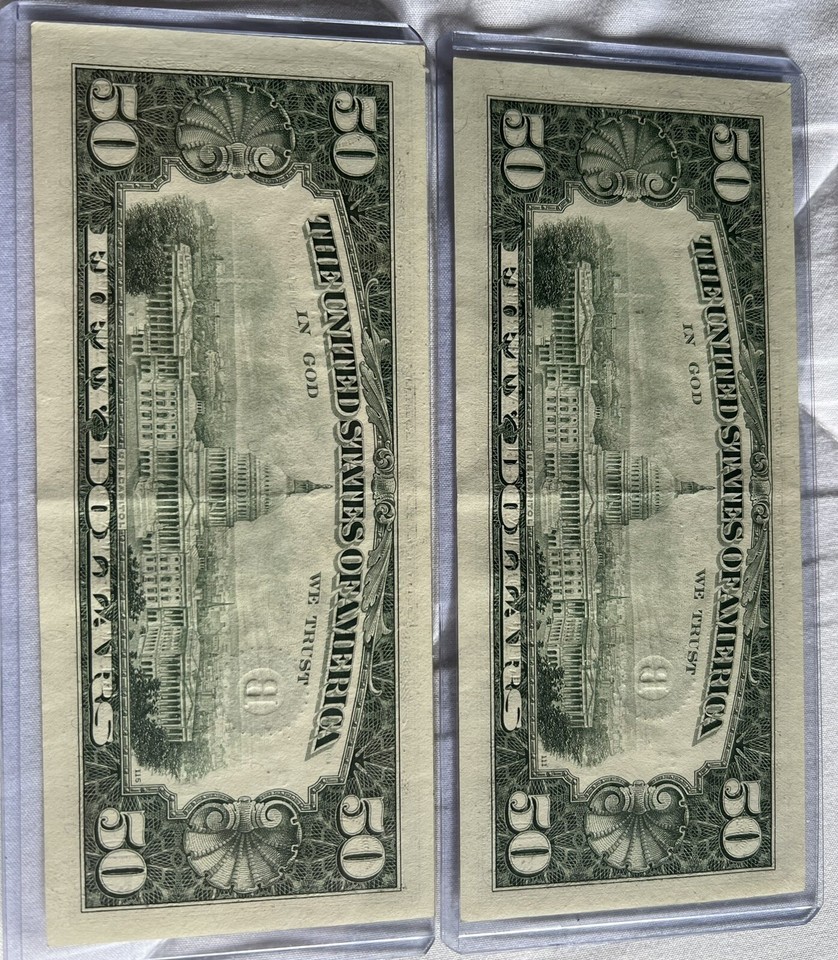 1988 US Fifty Dollar Bills Uncirculated 2 Star Notes Consecutive Serial ...