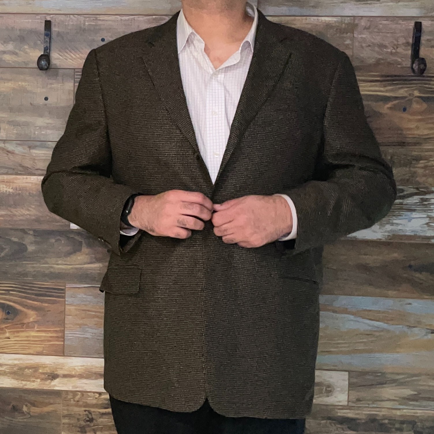 Joseph Abboud Mark Shale Silk Wool Brown Geometric Bl… - Gem