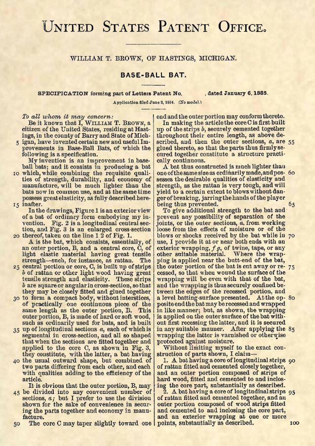 Official VERY EARLY Baseball Bat Patent Art Print - 1885 Antique ...