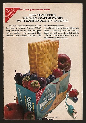 1968 NABISCO TOASTETTES PRINT AD~TOASTER PASTRY~BLUEBERRY~STRAWBERRY ...