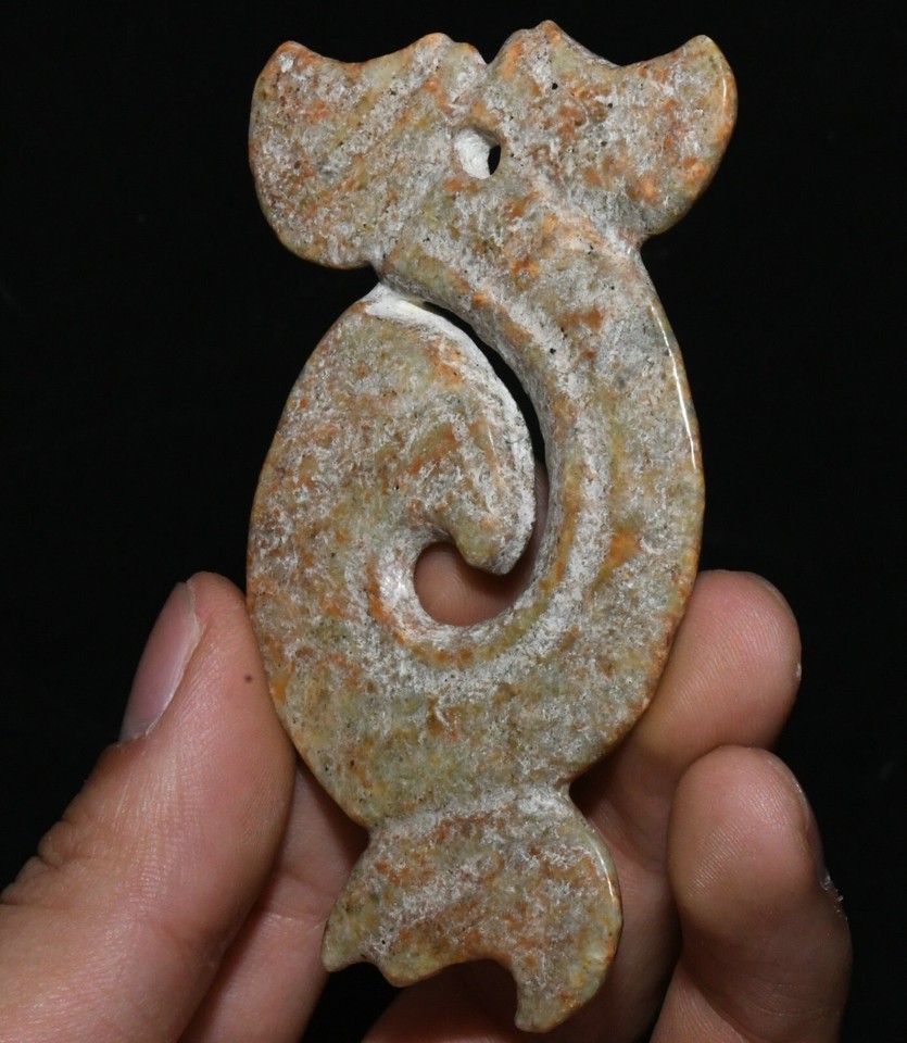 3.5''Hongshan Culture Old Jade Carved "Gou Yun Pei" Design Yubi Yu Bi ...