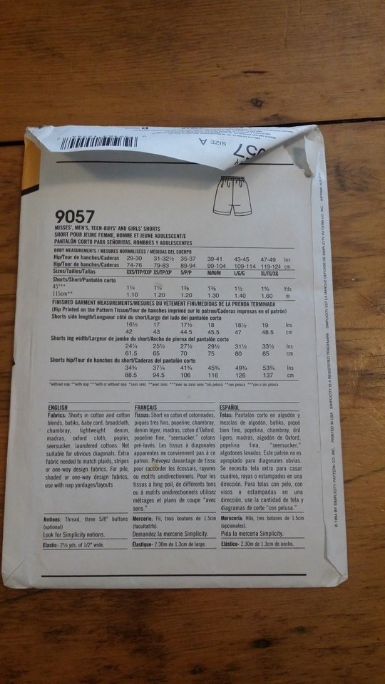 VINTAGE SIMPLICITY BOYS GIRLS SHORTS PATTERN 9057 SIZE XXS-XL FREE ...