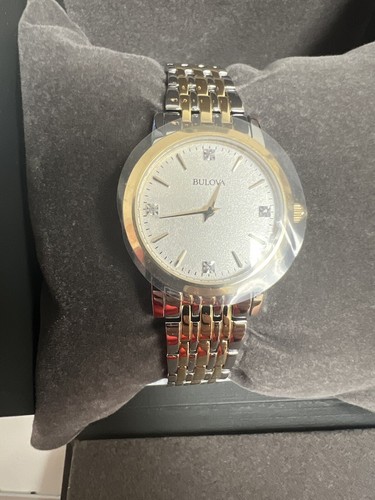 Bulova Women's Quartz Diamond Accent Silver Gold Bracelet Watch 27mm ...