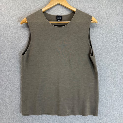 Eileen Fisher Knit Sleeveless Top Shell Tank Casual Taupe Tan Basics ...