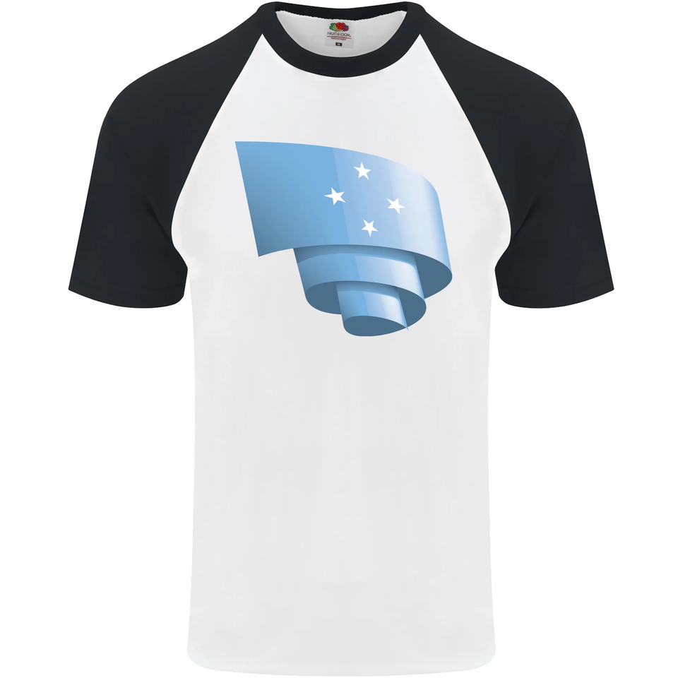 Curled Micronesia Flag Micronesian Day Football Mens S/S Baseball T ...