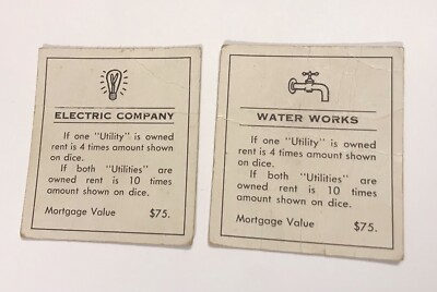 Vintage 1961 Monopoly Game Replacement Electric Company & Water Works ...