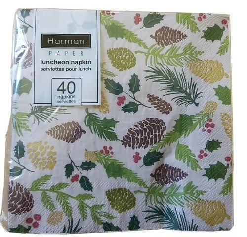 Harman Handsome Christmas Pinecone Holly 3 Ply Lunch Paper Napkins,40 ...
