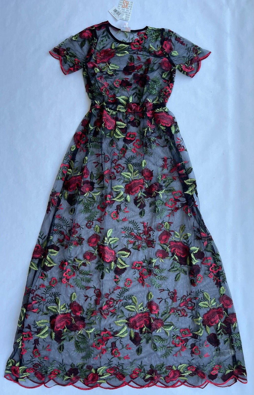 NWT LuLaRoe Deanne II XS Black Sheer Overlay Red Embroidered Floral ...