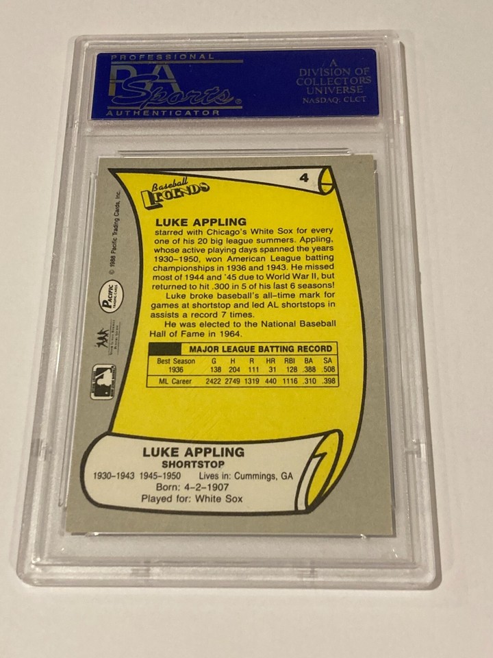 Luke Appling 1988 Pacific Legends PSA/DNA Signed Autograph Card Auto ...