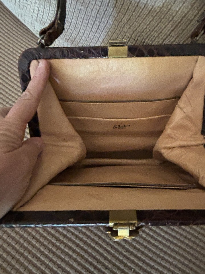 Beautiful Vintage Bellestone Brown Alligator Handbag Purse 8.5" X 8” | eBay