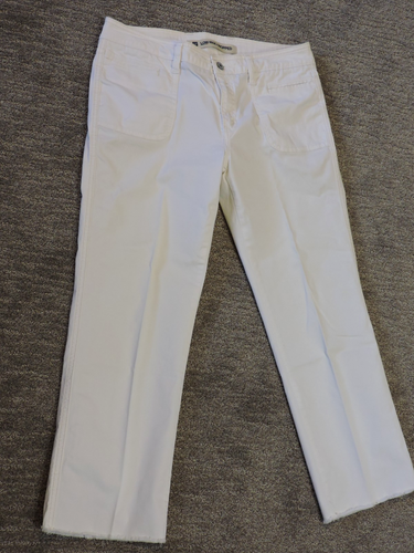 Gap White Twill Low Rise Cropped Stretch pants W33/L25 9" rise raw hem ...