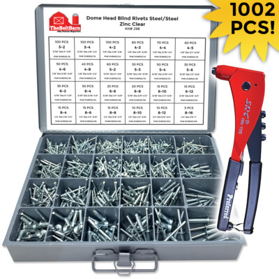 Dome Head Blind Rivets Steel/Steel Mandrel Assortment with Hand Rivet ...