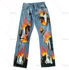 Flame Print Jeans Retro Hip Hop Loose Straight Wide Leg New Fashion ...