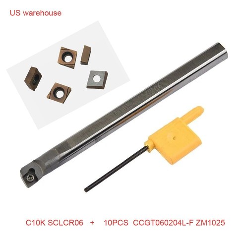 10pc CCGT060204 L + C10K SCLCR06 Solid Carbide Lathe Inner Turning Tool ...