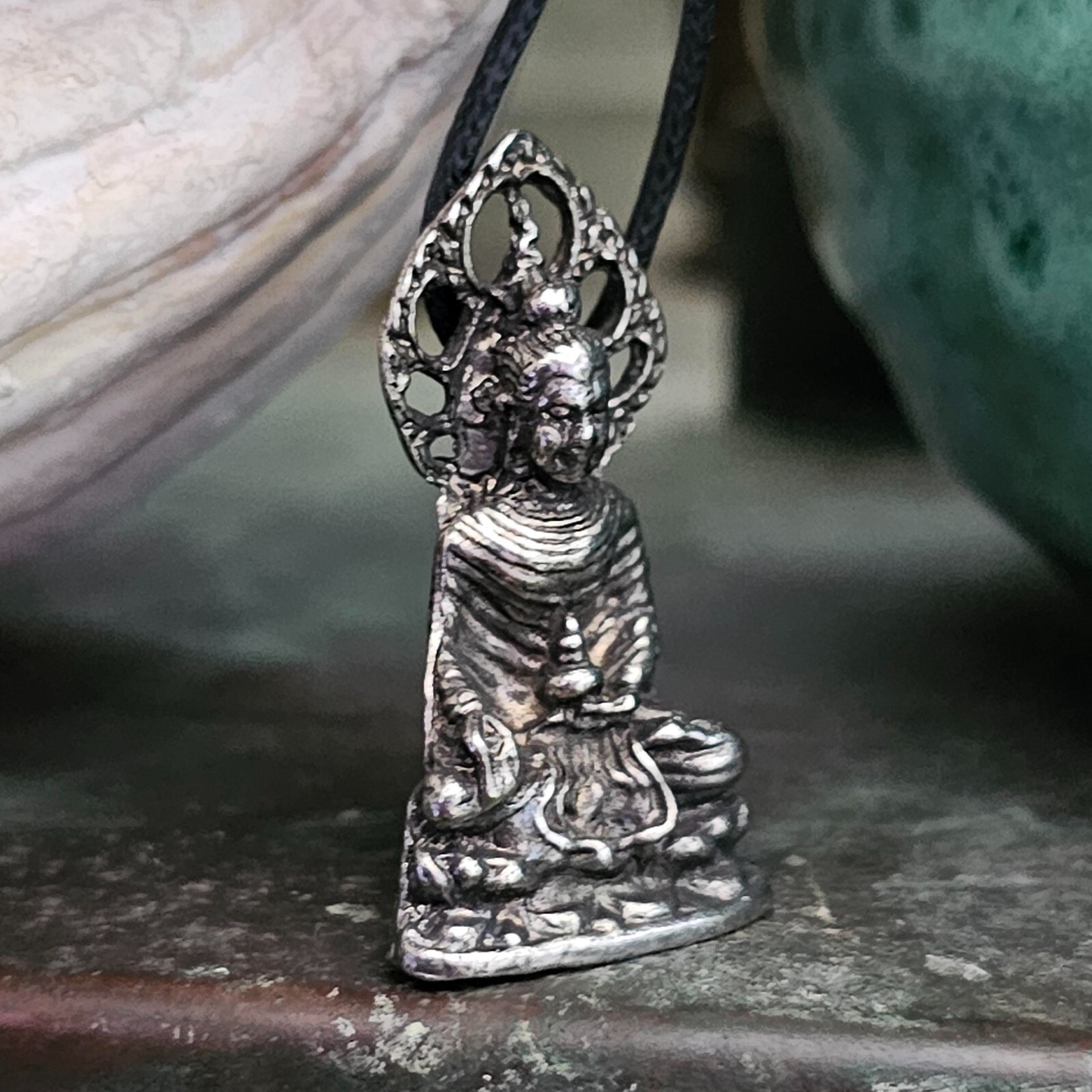 Medicine Buddha Necklace Pendant Indian God Cord Lace Amida Buddha ...