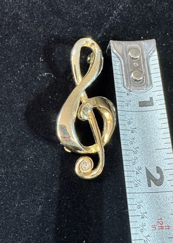Liz Claiborne “Treble Clef” Gold Tone Rhinestone Brooch Lapel Pin Music ...