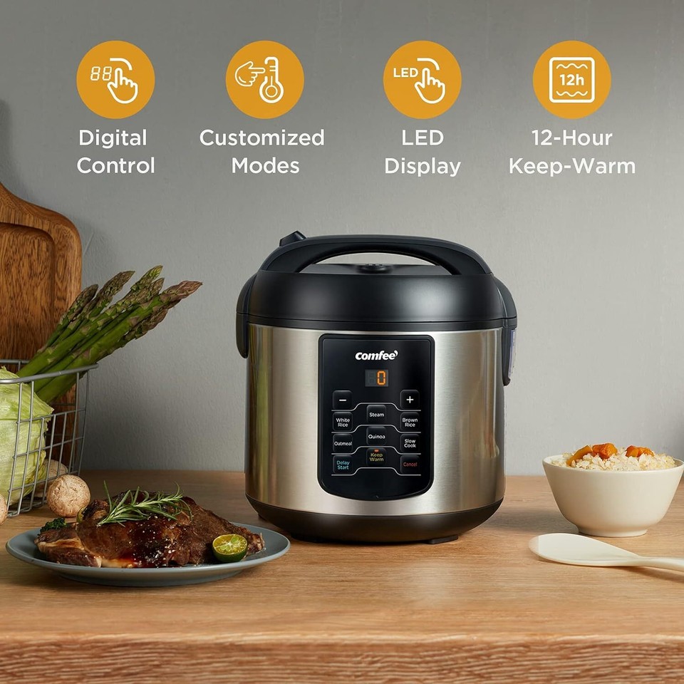Programmable Digital Electric Rice Cooker Multi Slow Cooker Steamer 8 ...