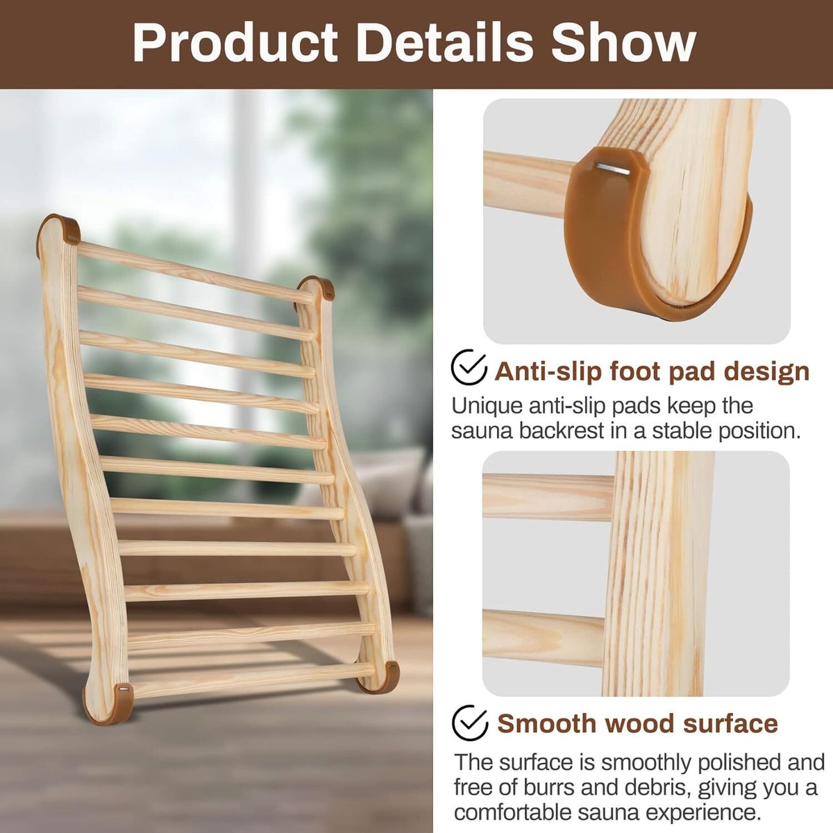 Sauna Hat Sauna Backrest Sauna Accessories Wooden Slip-Resistant Non ...