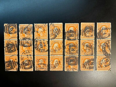 1-Used US Perfin Stamp Triple.6c Washington #379. Perf.12 1911 ...