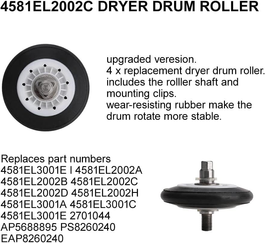 Dryer Roller Repair Kit For LG DLEX2650W DLEX3250W DLE2101W DLE2301W ...