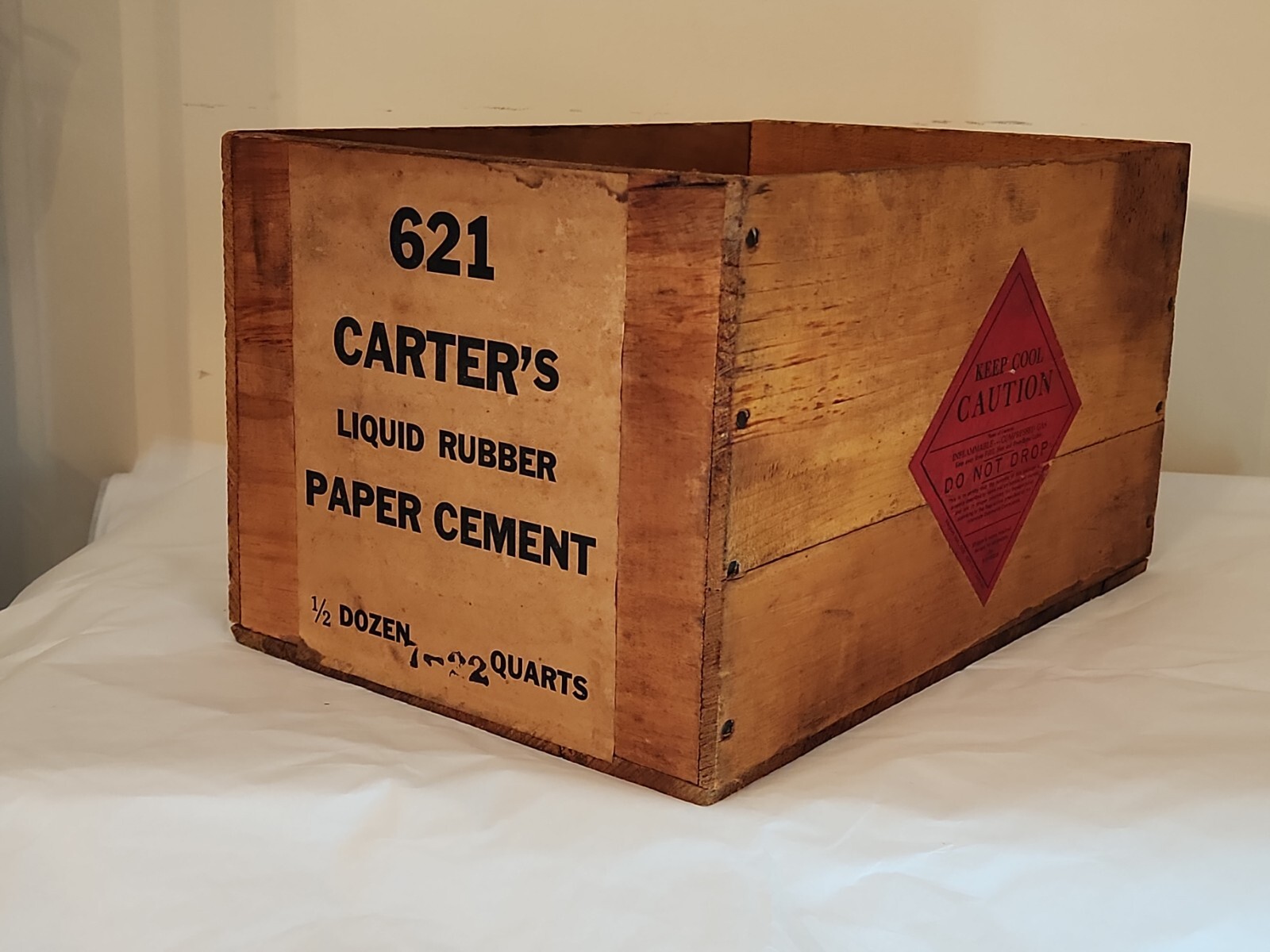 Carters Ink Products Wood Crate - Liquid Rubber Paper Cement, 1923 Caution Label | eBay
