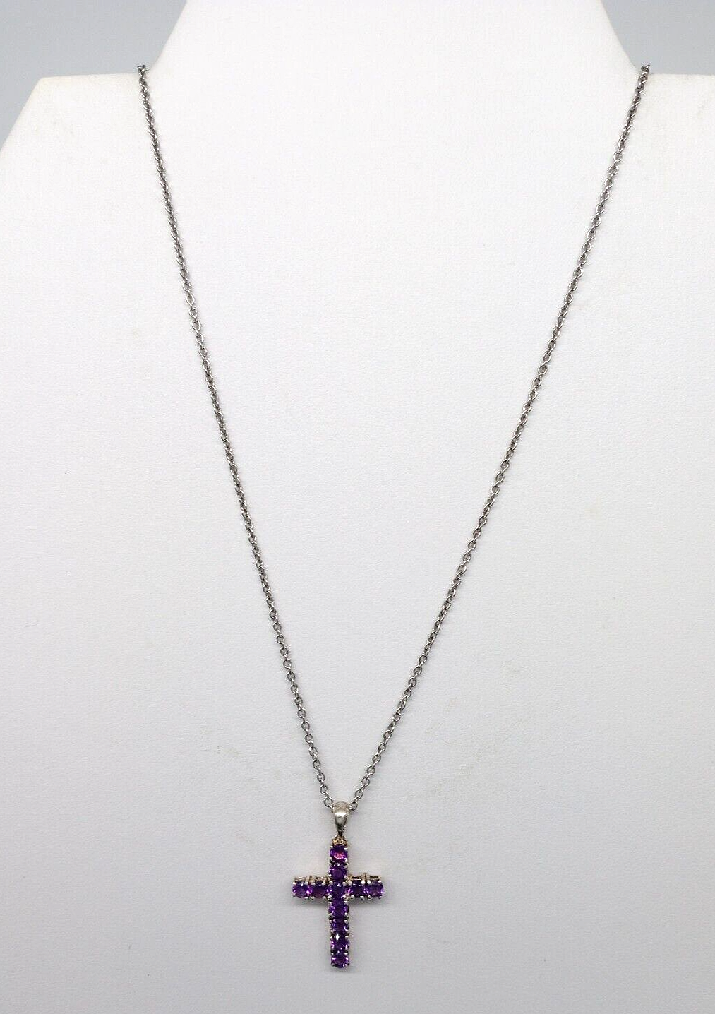 Amethyst Cross Pendant Necklace Chuck Clemency STS 925 Sterling Silver ...