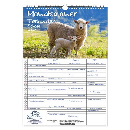 Tierkinder Schafe Planer Wandplaner Familienplaner 4 Spaltenplaner DIN ...