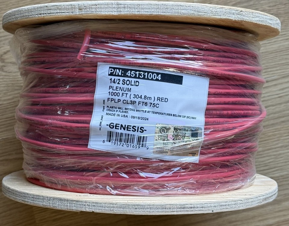 New Genesis Solid Cable 14ga 2cond. Fire Alarm Wire FPLP Plenum Red ...