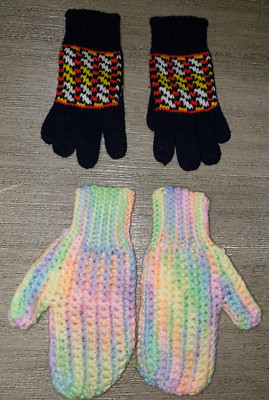 2 pair GIRLS size 3 to 6 MITTENS GLOVES knit WINTER WEAR warm! | eBay