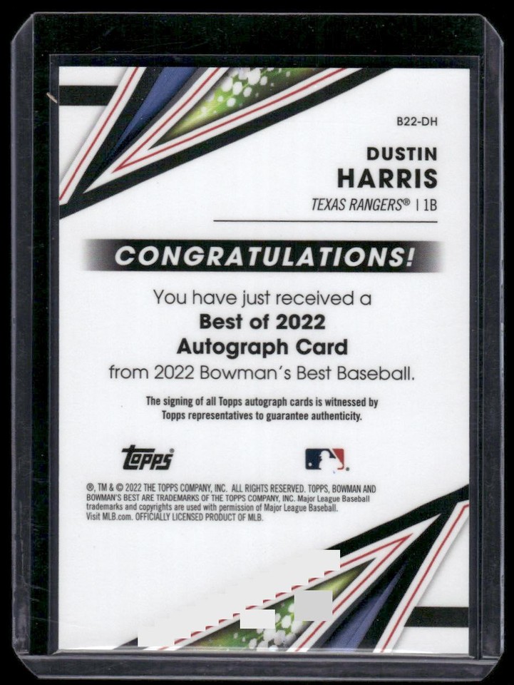 Dustin Harris 2022 Bowman's Best #B22-DH Blue Refractor Auto #d/150 ...