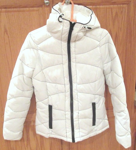 Womens ANA~White PUFFER COAT size MEDIUM~NEW~HOODED~Winter Jacket $160 ...