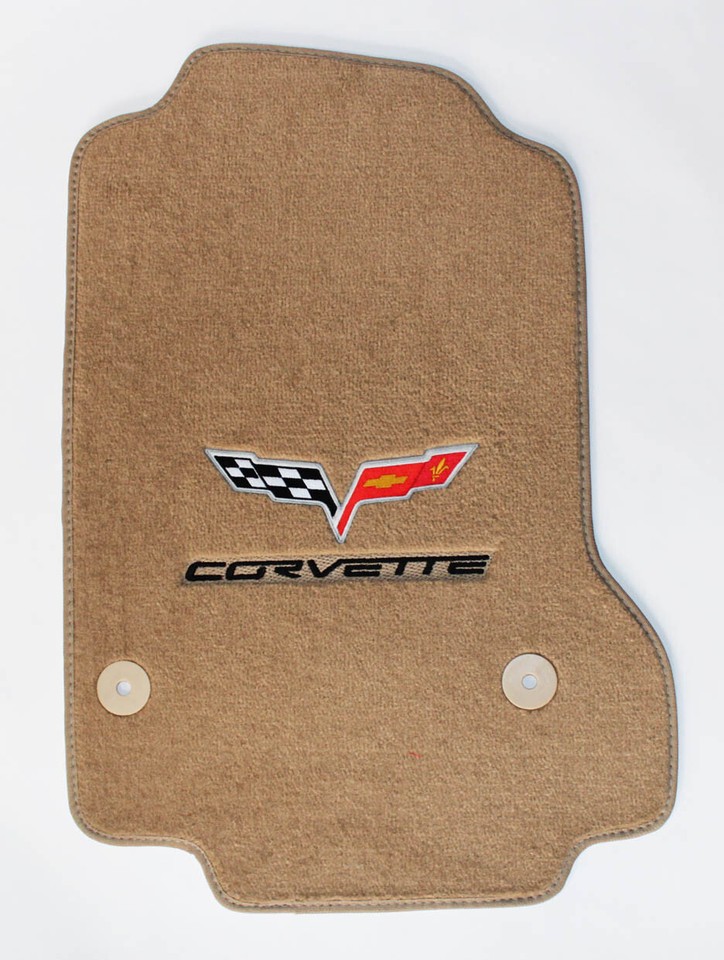 2005-2007 Corvette Floor Mats Tan Set of 2 | Embroidered Flag Emblem ...