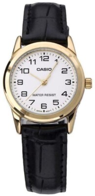 LADIES CLASSIC CASIO WHITE DIAL EASY READ NUMERALS BLACK CROC LEATHER ...