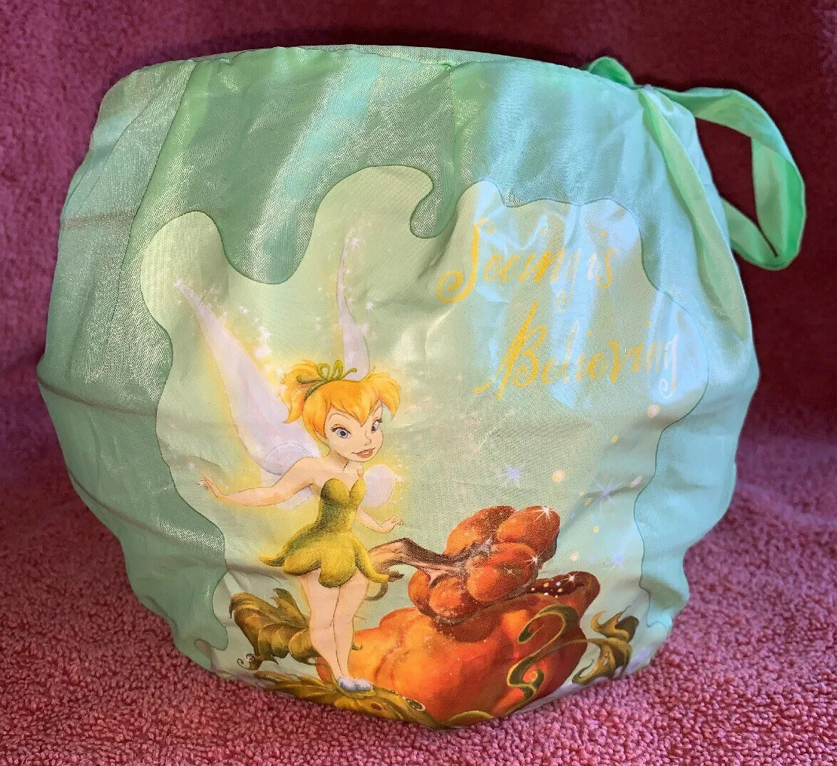 DISNEY Nylon Wire Collapsible Tinkerbell Basket Pumpkins Tink Green 6 ...