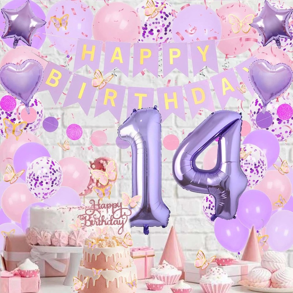 14Th Birthday Party Decorations Purple Pink Happy 14Th Birthday ...