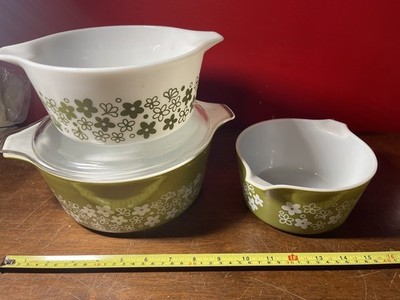 PYREX 475-B Set Of 3 Bowls Green Crazy Daisy Spring Blossom Casserole ...