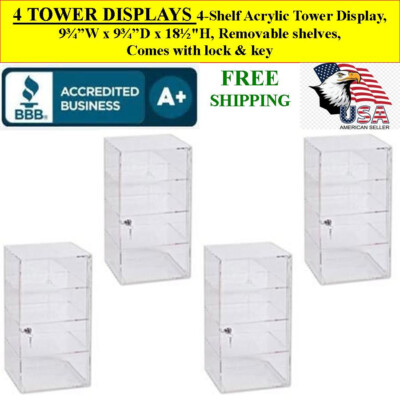 4 DISPLAY RACKS 4-Shelf Acrylic Tower Display Comes with Lock & Key | eBay