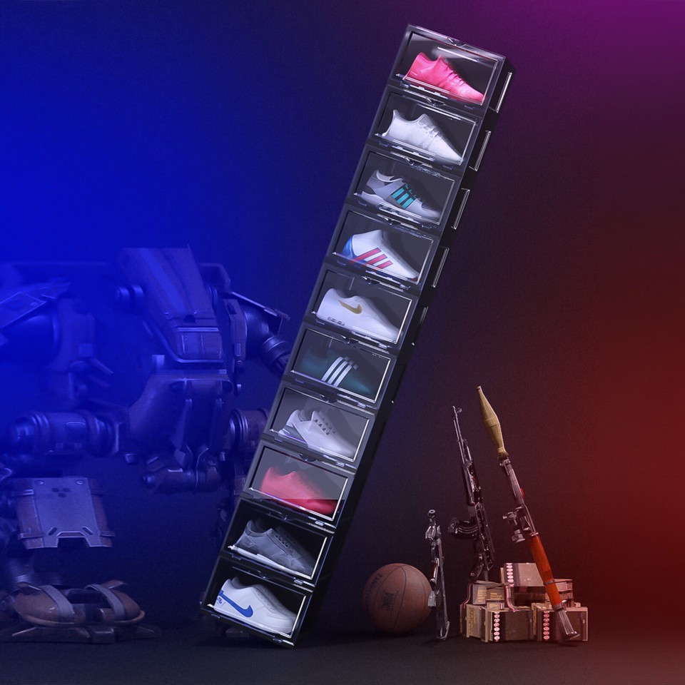 2x 4x 8x Magnetic Drop Side Shoe Box Storage Containers Sneaker Display ...