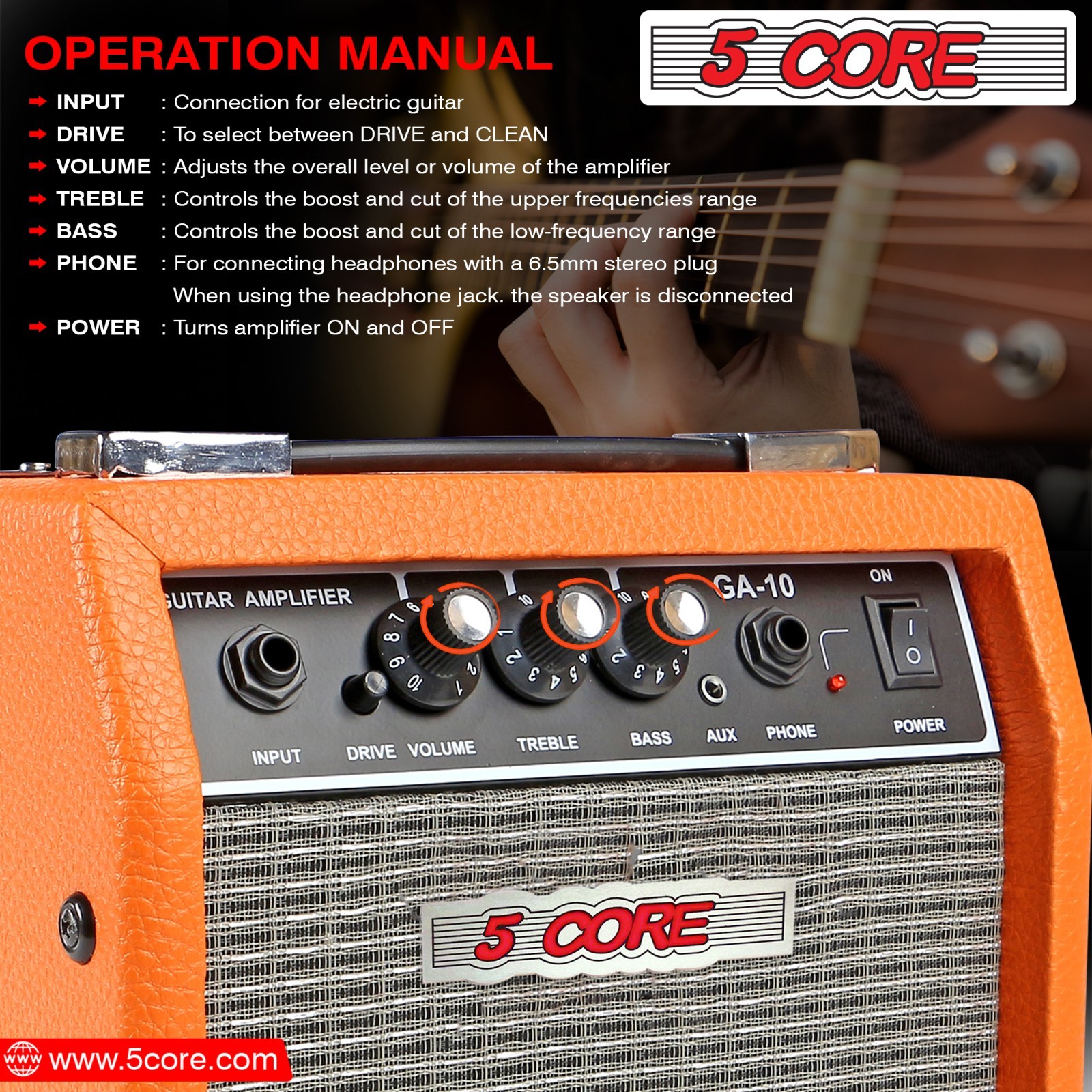 5Core Guitar Amp 10W Electric Bass Acoustic Portable Practice Mini ...