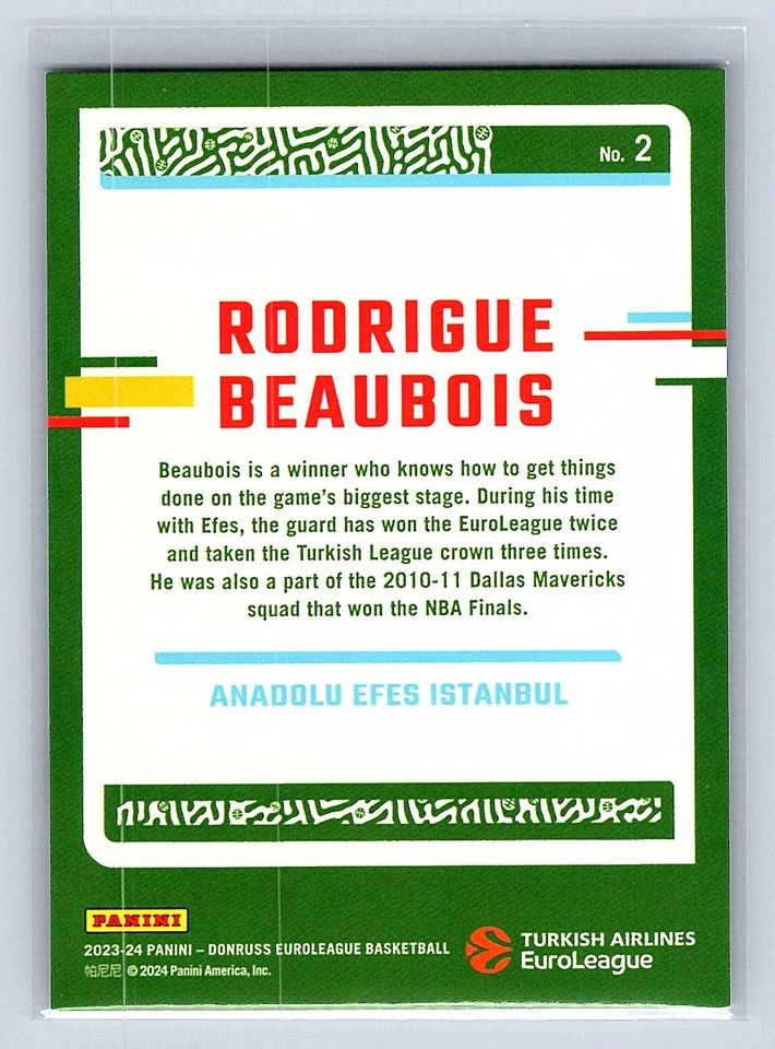 Rodrigue Beaubois 2023-24 Donruss Turkish EuroLeague #2 Press Proof ...