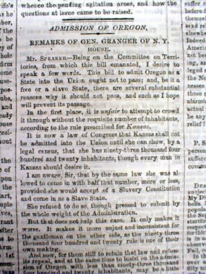 1859 newspaper OREGON is ADMITTED to the Union as the new STATE Oregon ...