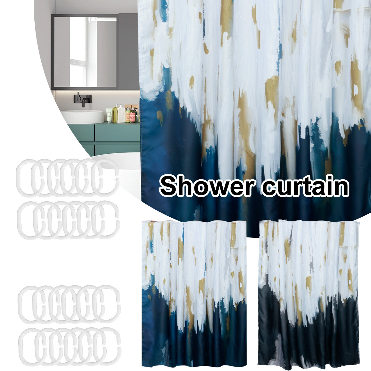 Watercolor Shower Curtain Waterproof Polyester Bathroom 71 x 79" Quick ...