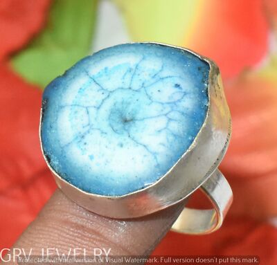Blue Solar Quartz Gemstone Adjustable Ring 925 Sterling Silver Overlay ...
