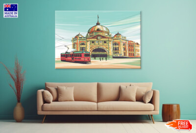 Flinders Street Station line art Wall Canvas Home Decor Australian Made ...