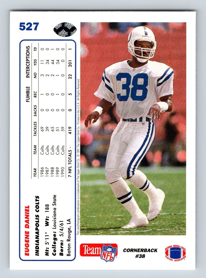 Eugene Daniel 1991 Upper Deck #527 Indianapolis Colts | eBay