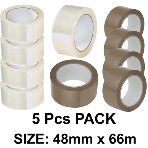 Packaging Tape Brown Clear 48mm x 66m Strong Parcel Tape Pack of 5 Box ...