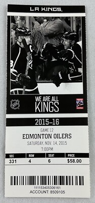 NHL 2015 11/14 Edmonton Oilers at LA Kings Hockey Ticket | eBay